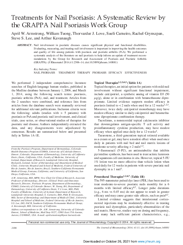 (PDF) Systematic Review of Nail Psoriasis Treatments