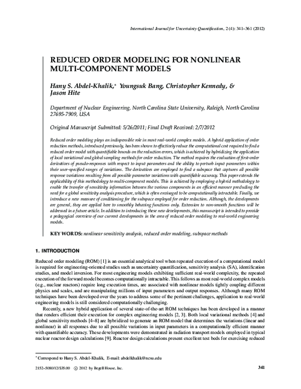 Pdf Reduced Order Modeling For Nonlinear Multi Component Models