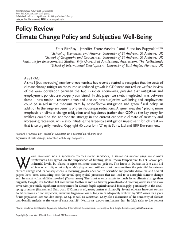 (PDF) Climate Change Policy and Subjective Well-Being
