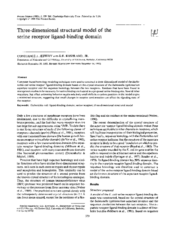 Pdf Three Dimensional Structural Model Of The Serine Receptor Ligand