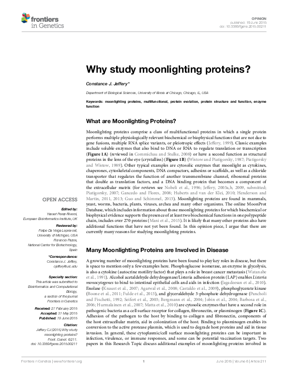(PDF) Why study moonlighting proteins?