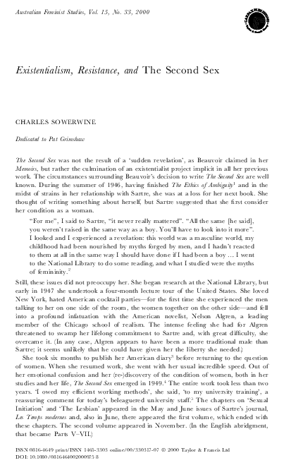 Pdf Existentialism Resistance And The Second Sex