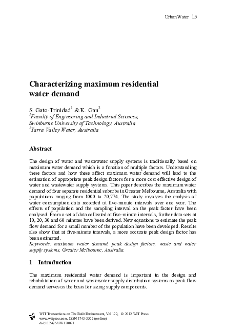 (PDF) Characterizing maximum residential water demand