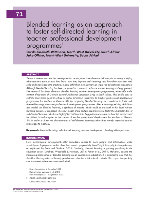 (PDF) Blended learning as an approach to foster self-directed learning ...