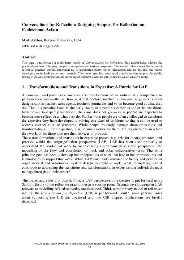 (PDF) Conversations for Reflection: Designing Support for Reflection-on ...