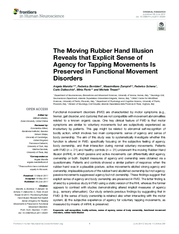 (PDF) The Moving Rubber Hand Illusion Reveals that Explicit Sense of ...