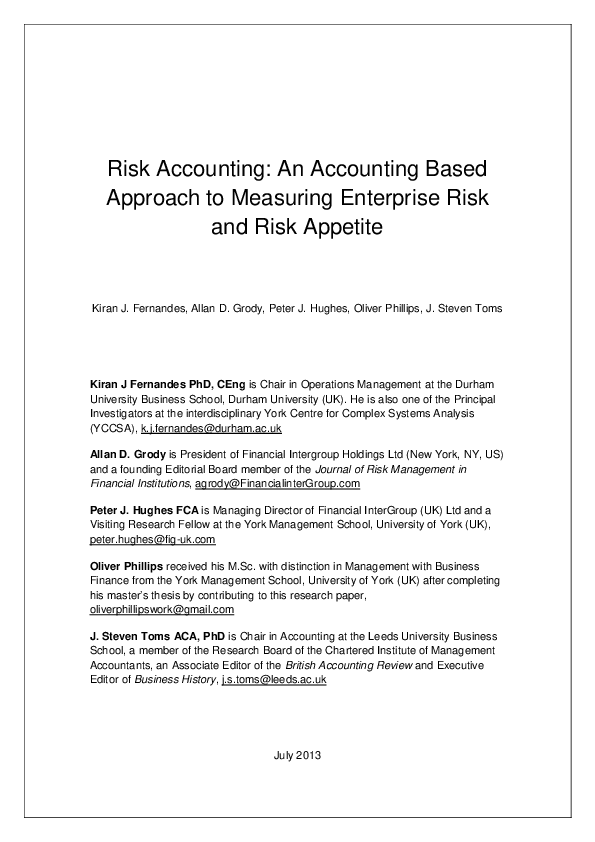 (PDF) Risk Accounting: An Accounting Based Approach to Measuring ...