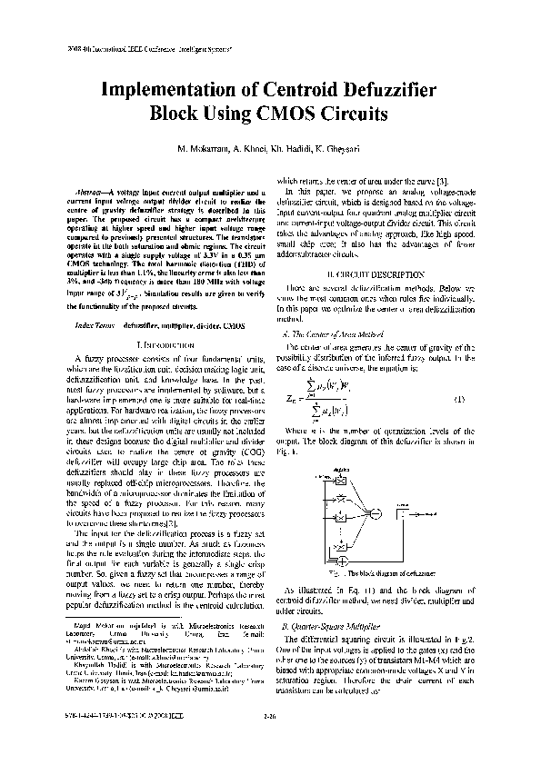 (PDF) Implementation of Centroid Defuzzifier Blocks Using CMOS Circuits