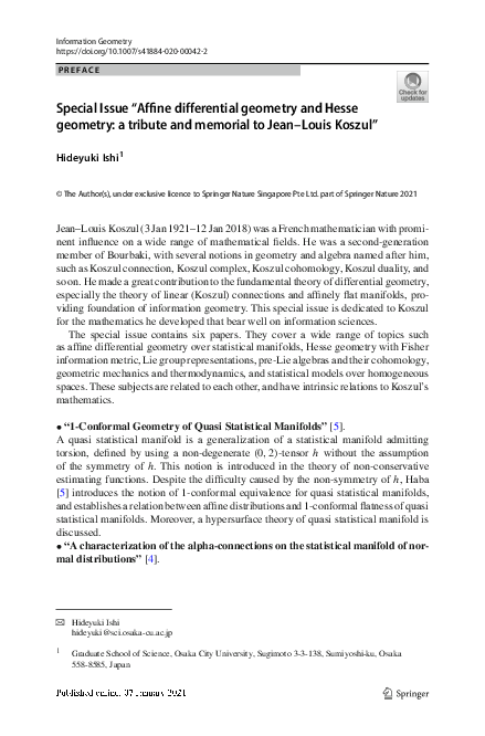 (PDF) Special Issue “Affine differential geometry and Hesse geometry: a tribute and memorial to ...