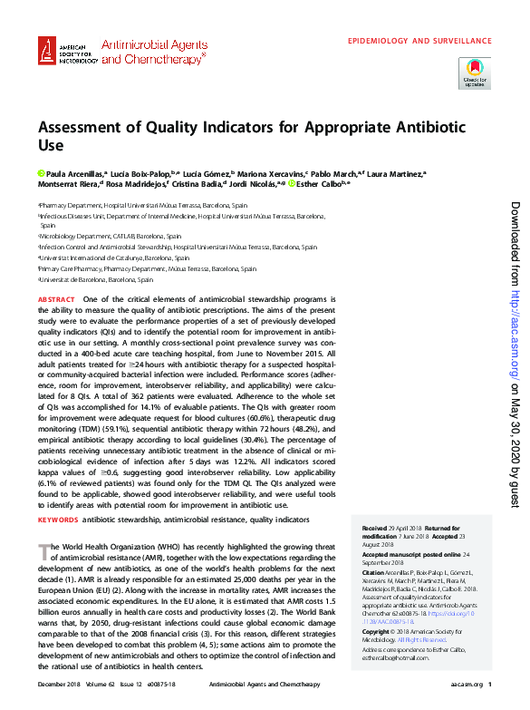 (PDF) An Assessment of Quality Indicators for Appropriate Antibiotic Use