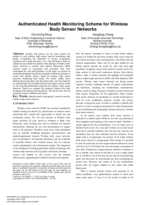 (PDF) Authenticated Health Monitoring Scheme for Wireless Body Sensor ...