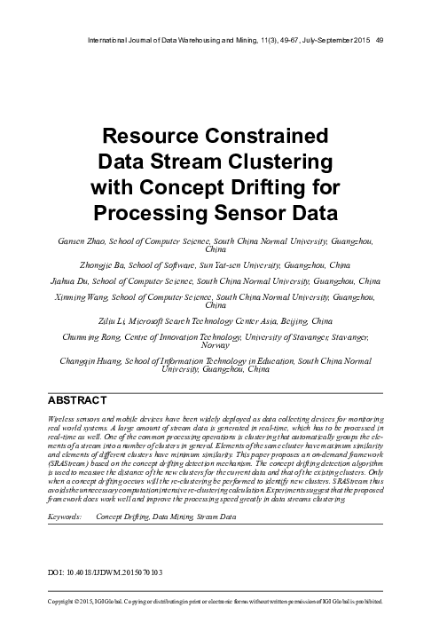 Pdf Resource Constrained Data Stream Clustering With Concept Drifting For Processing Sensor Data