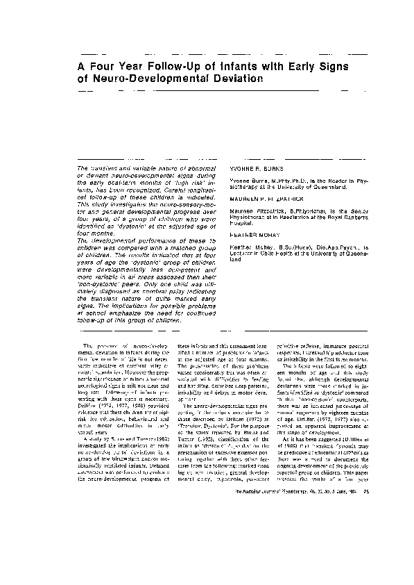 (PDF) A Four Year Follow-Up of Infants with Early Signs of Neuro ...