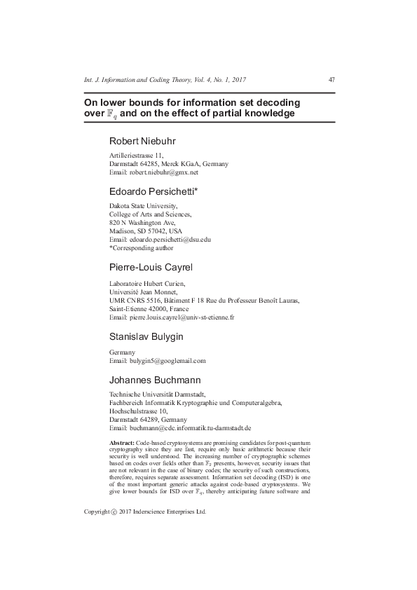 (PDF) On lower bounds for information set decoding over & q and on the ...