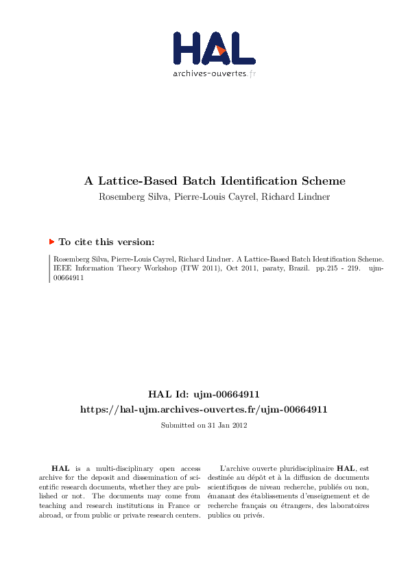 (PDF) A lattice-based batch identification scheme