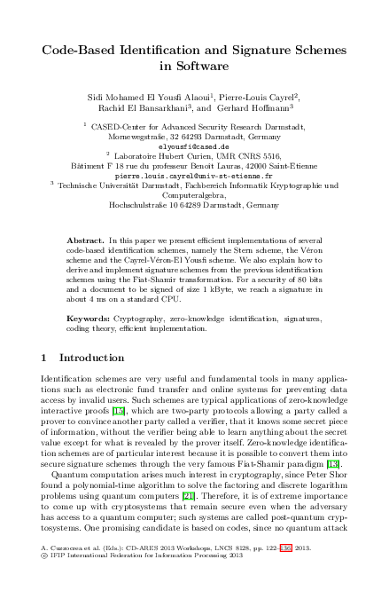 (PDF) Code-Based Identification and Signature Schemes in Software