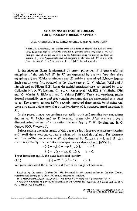 (PDF) Sharp Distortion Theorems for Quasiconformal Mappings