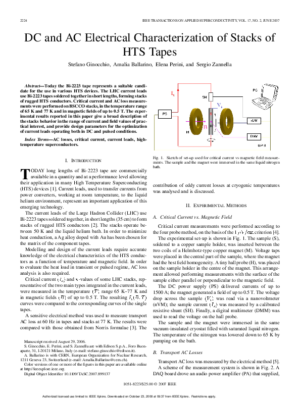 (PDF) DC and AC electrical characterization of stacks of HTS tapes