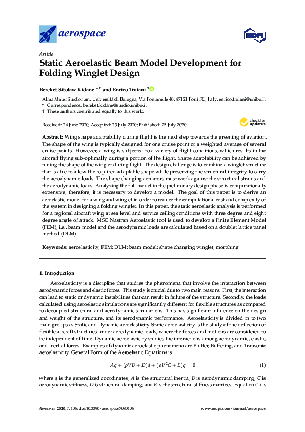 (PDF) Static Aeroelastic Beam Model Development for Folding Winglet Design