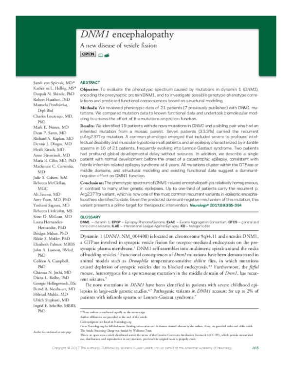 (PDF) DNM1 encephalopathy: A new disease of vesicle fission
