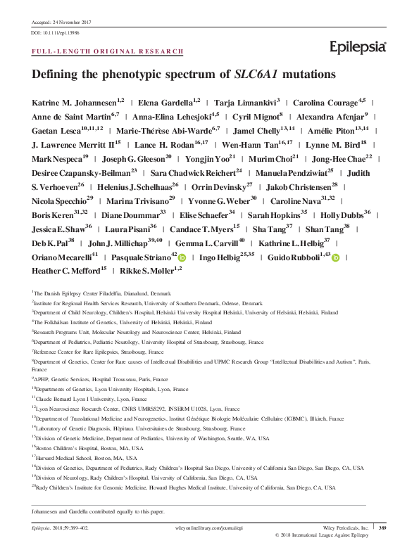 (PDF) Defining the phenotypic spectrum of SLC6A1 mutations