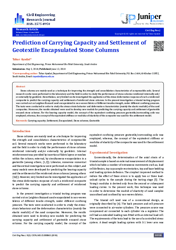 (PDF) Prediction of Carrying Capacity and Settlement of Geotextile Encapsulated Stone Columns