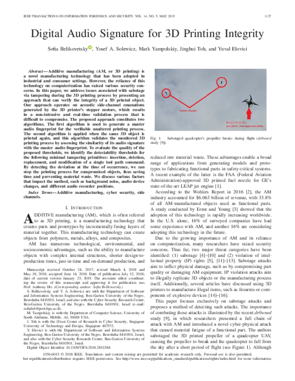 (PDF) Digital Audio Signature for 3D Printing Integrity