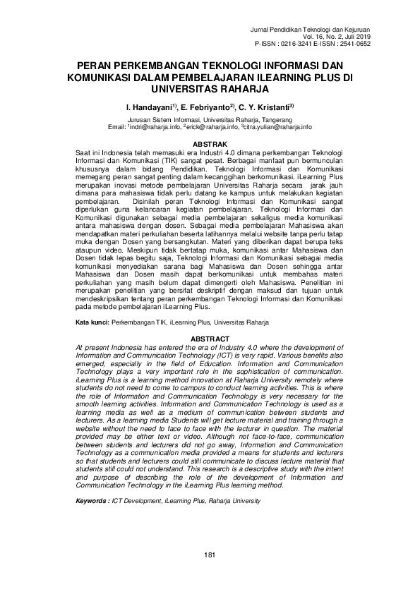 (PDF) Peran Perkembangan Teknologi Informasi Dan Komunikasi Dalam Pembelajaran Ilearning Plus DI ...