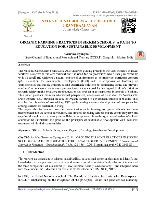 (PDF) Organic Farming Practices in Sikkim Schools: A Path to Education ...