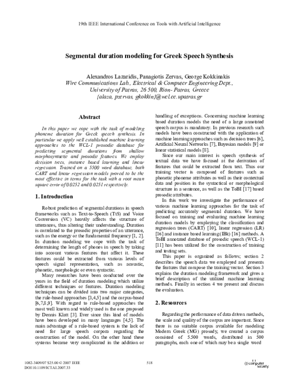 (PDF) Segmental Duration Modeling for Greek Speech Synthesis