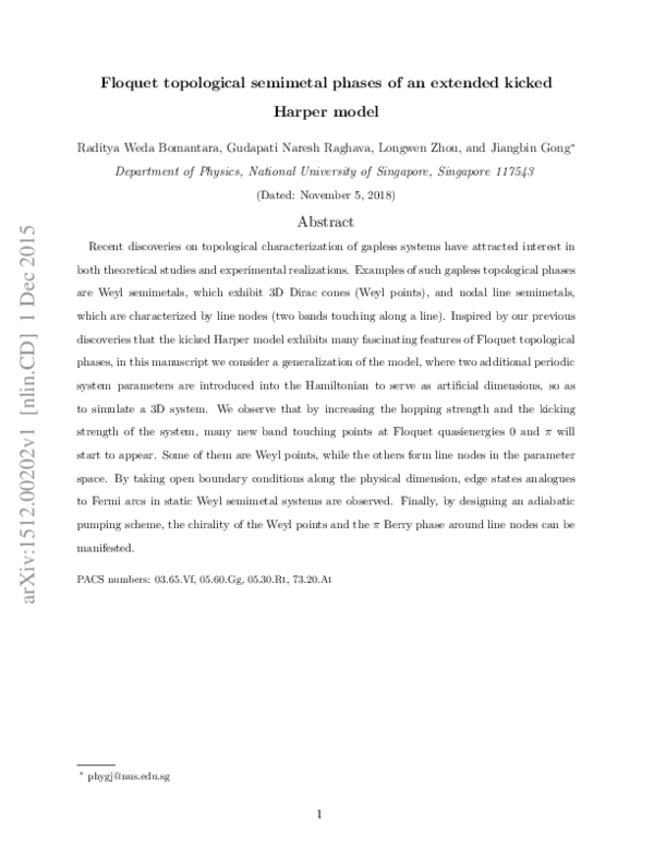 (PDF) Floquet topological semimetal phases of an extended kicked Harper ...