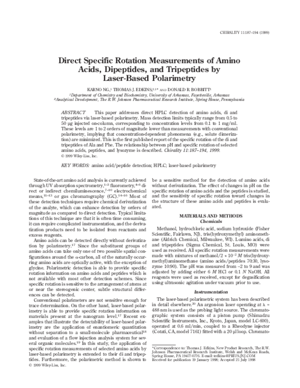 (PDF) Direct specific rotation measurements of amino acids, dipeptides ...