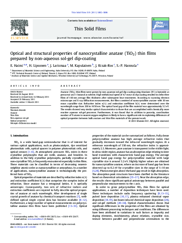 (PDF) Optical and structural properties of nanocrystalline anatase (TiO2) thin films prepared by ...