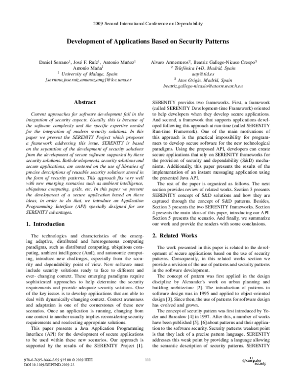 (PDF) Development of Applications Based on Security Patterns