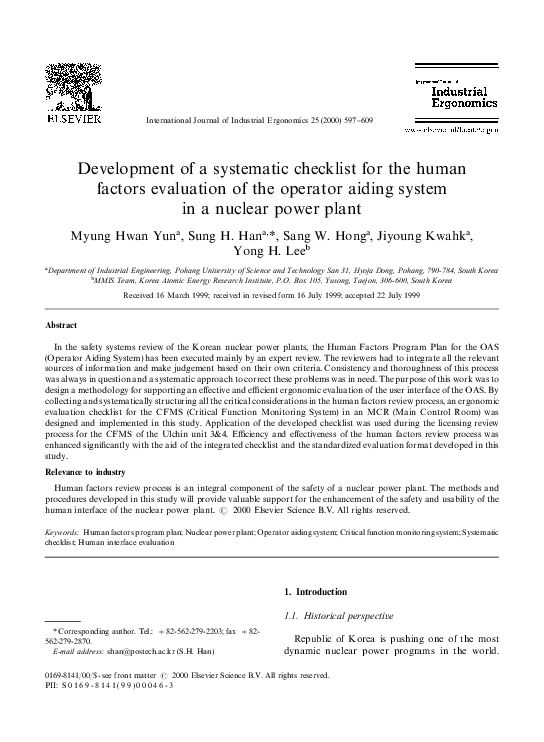 (PDF) Development of a systematic checklist for the human factors ...