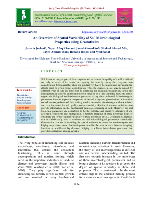 (PDF) An Overview of Spatial Variability of Soil Microbiological Properties using Geostatistics