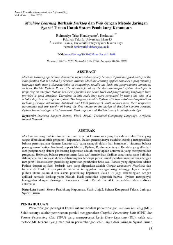 (PDF) Machine Learning Berbasis Desktop dan Web dengan Metode Jaringan Syaraf Tiruan Untuk ...