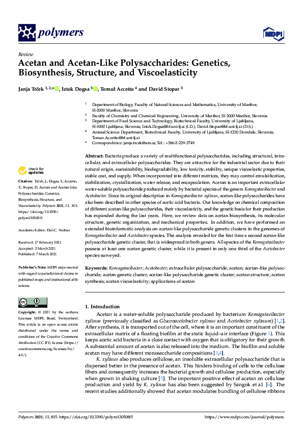 (PDF) Acetan and Acetan-Like Polysaccharides: Genetics, Biosynthesis ...