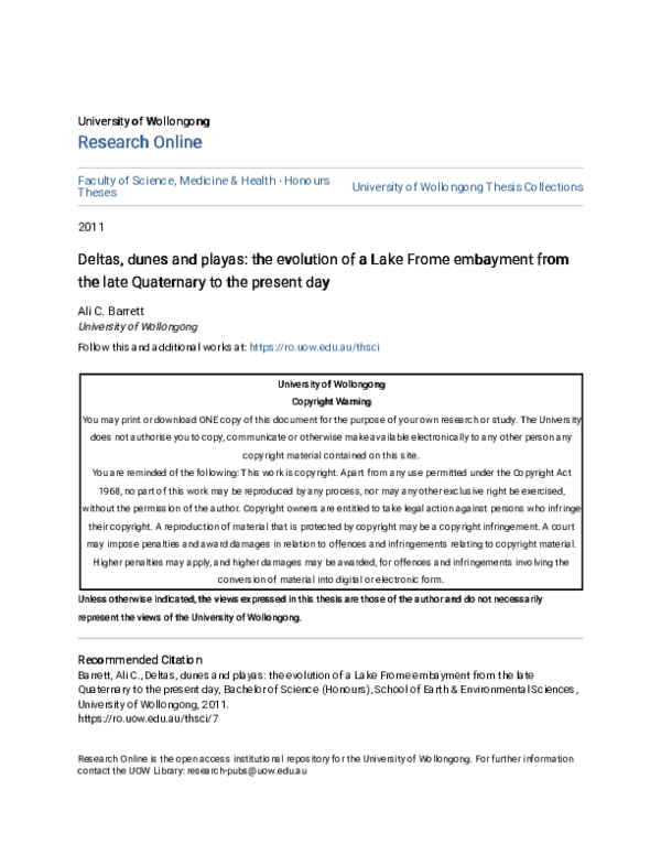 (PDF) Deltas, dunes and playas: the evolution of a Lake Frome embayment ...
