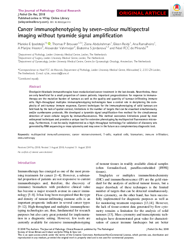 (PDF) Cancer immunophenotyping by seven-colour multispectral imaging ...