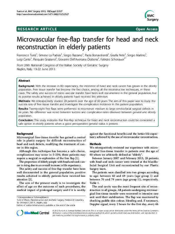 (PDF) Microvascular free-flap transfer for head and neck reconstruction ...