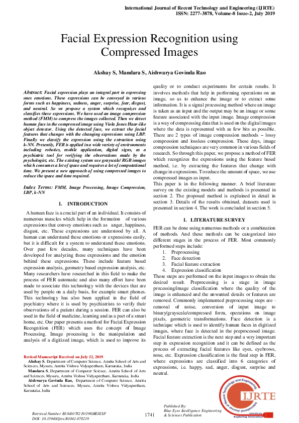 (PDF) Facial expression recognition using compressed images