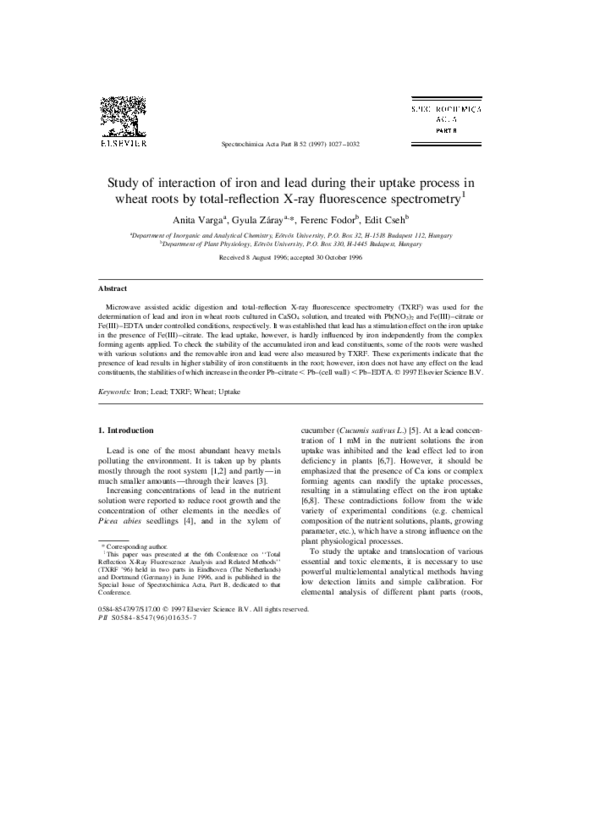 (PDF) Study of interaction of iron and lead during their uptake process ...