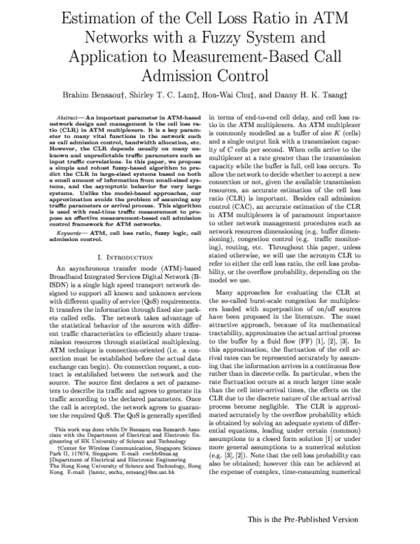 (PDF) Estimation of the cell loss ratio in ATM networks with a fuzzy system and application to ...