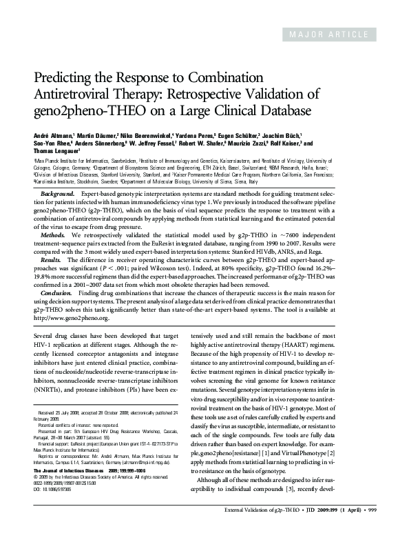 (PDF) Predicting the response to combination antiretroviral therapy ...