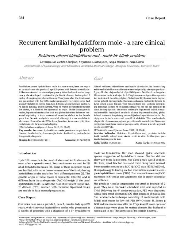 (PDF) Recurrent familial hydatidiform mole - a rare clinical problem