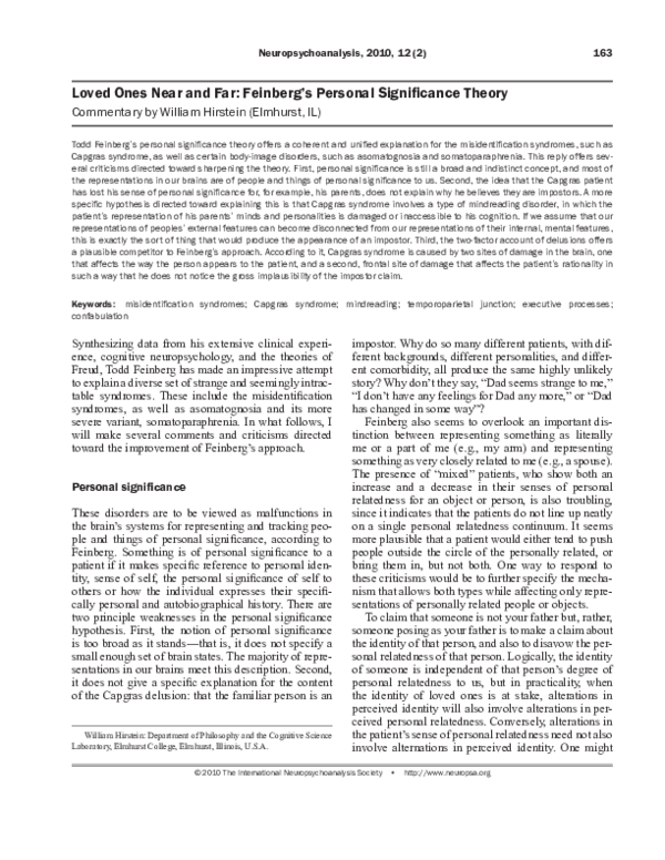 (PDF) Loved ones near and far: Feinberg's personal significance theory