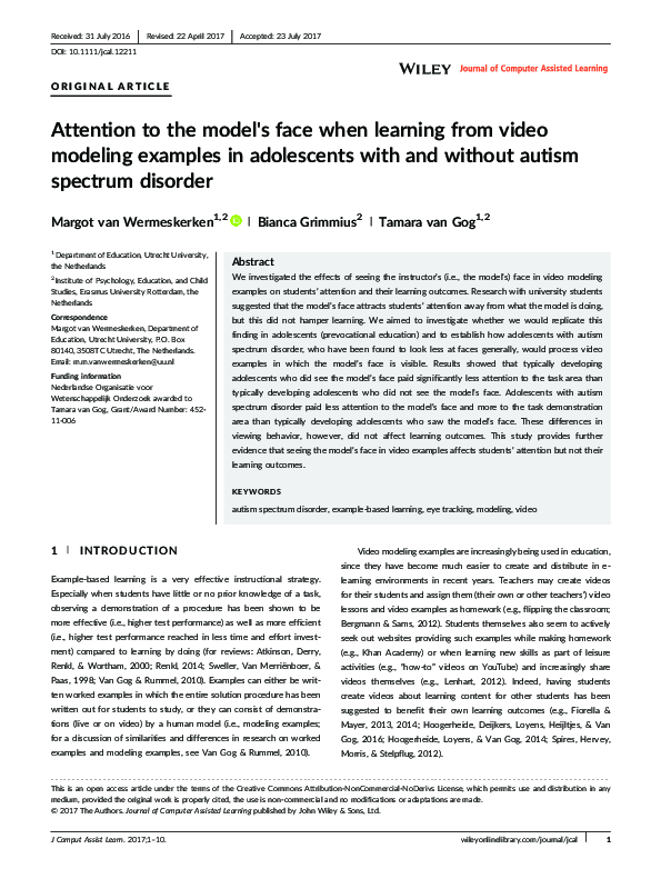 (PDF) Attention to the model's face when learning from video modeling ...