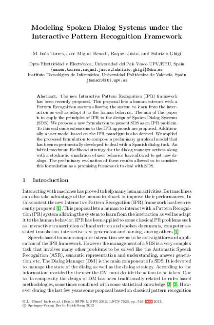 Pdf Modeling Spoken Dialog Systems Under The Interactive Pattern Recognition Framework María