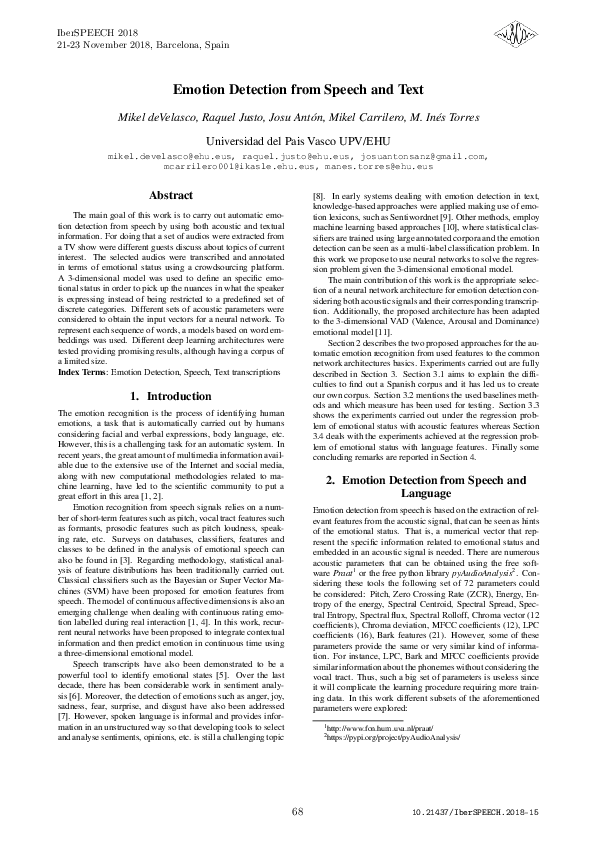 (PDF) Emotion Detection from Speech and Text